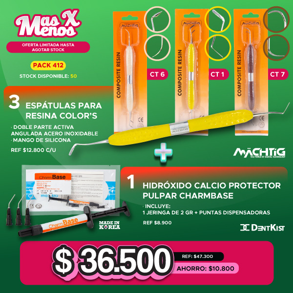 3 Espátulas para Resina Color´s Machtig +1 Hidróxido calcio Protector pulpar CharmBase Dentkist ...